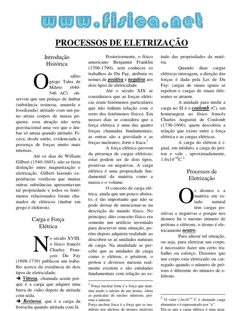 Processos De Eletrizacao Download Grátis Pdf Carga Elétrica Elétron