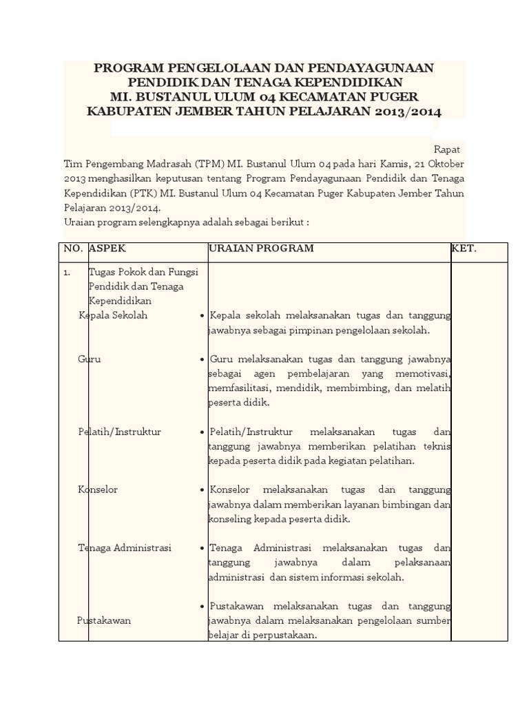 Program Pengelolaan Dan Pendayagunaan PTK | PDF