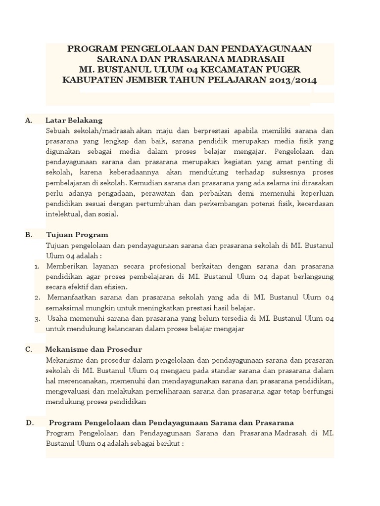 Program Pengelolaan Dan Pendayagunaan Sarpras | PDF