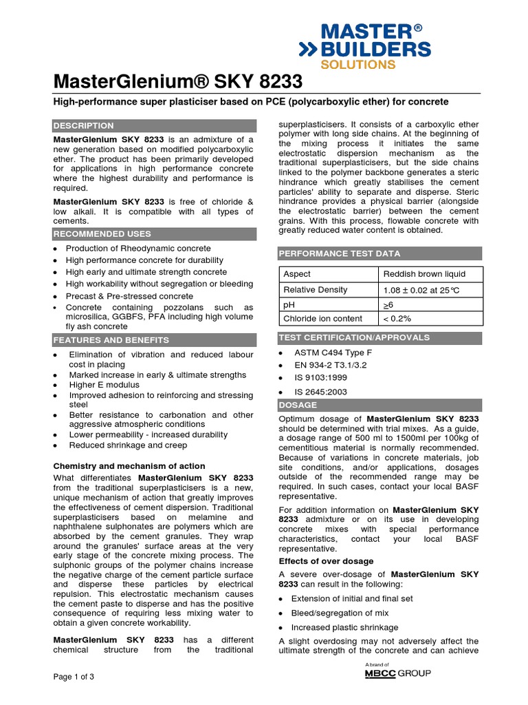 Masterglenium Sky 8233 v2 | PDF | Concrete | Cement