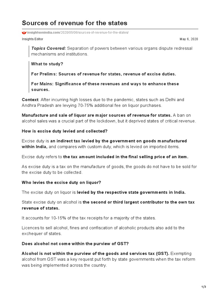 Sources of Revenue For The States | PDF | Taxes | Excise