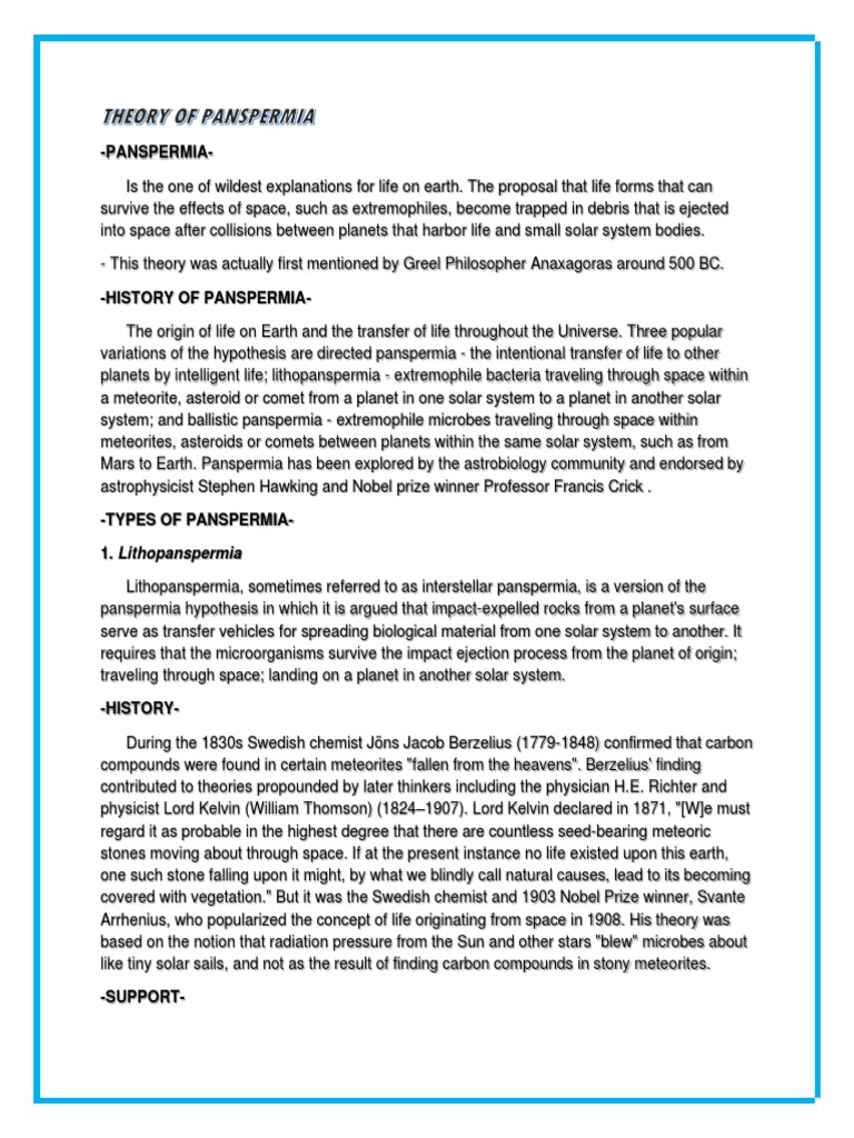 Theory of Panspermia Group 3 | PDF | Science | Astronomy