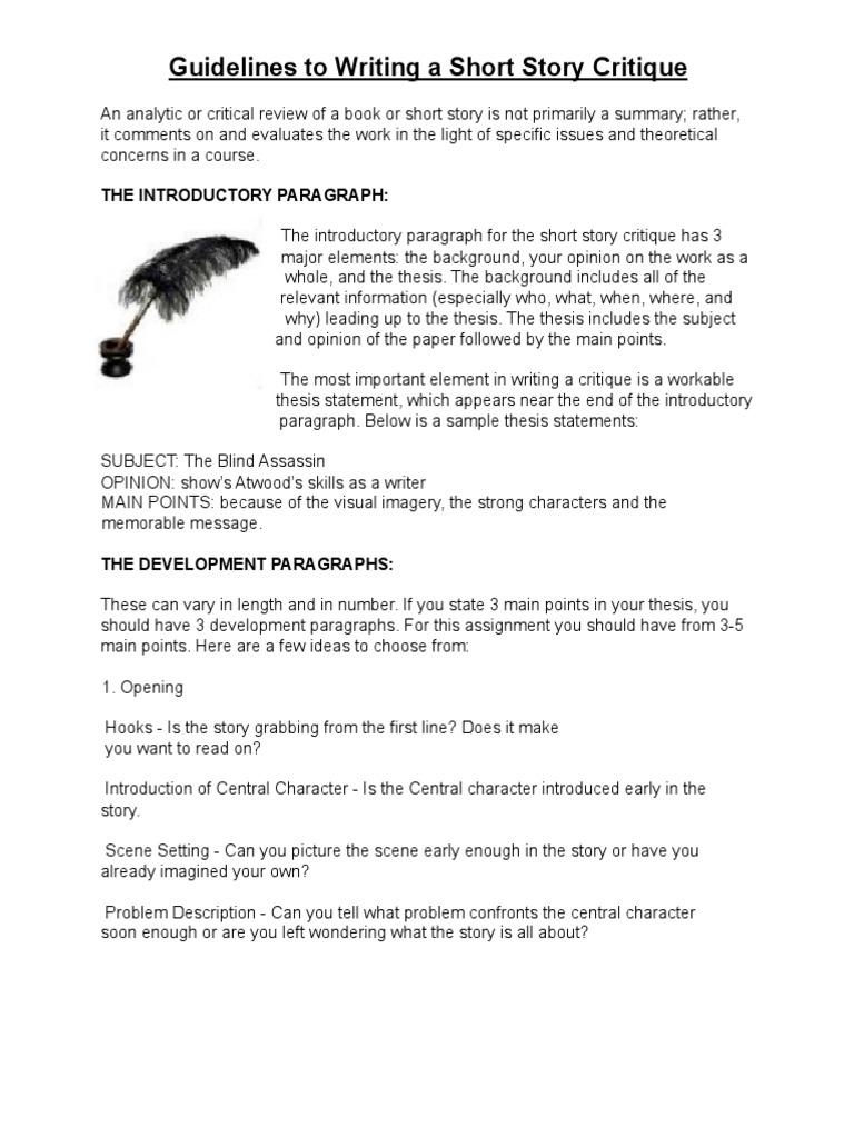 Guidelines For Short Story Critique | PDF | Thesis