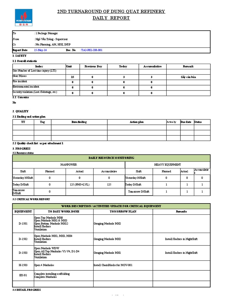 Daily Report by Supervisor P1-3 | PDF