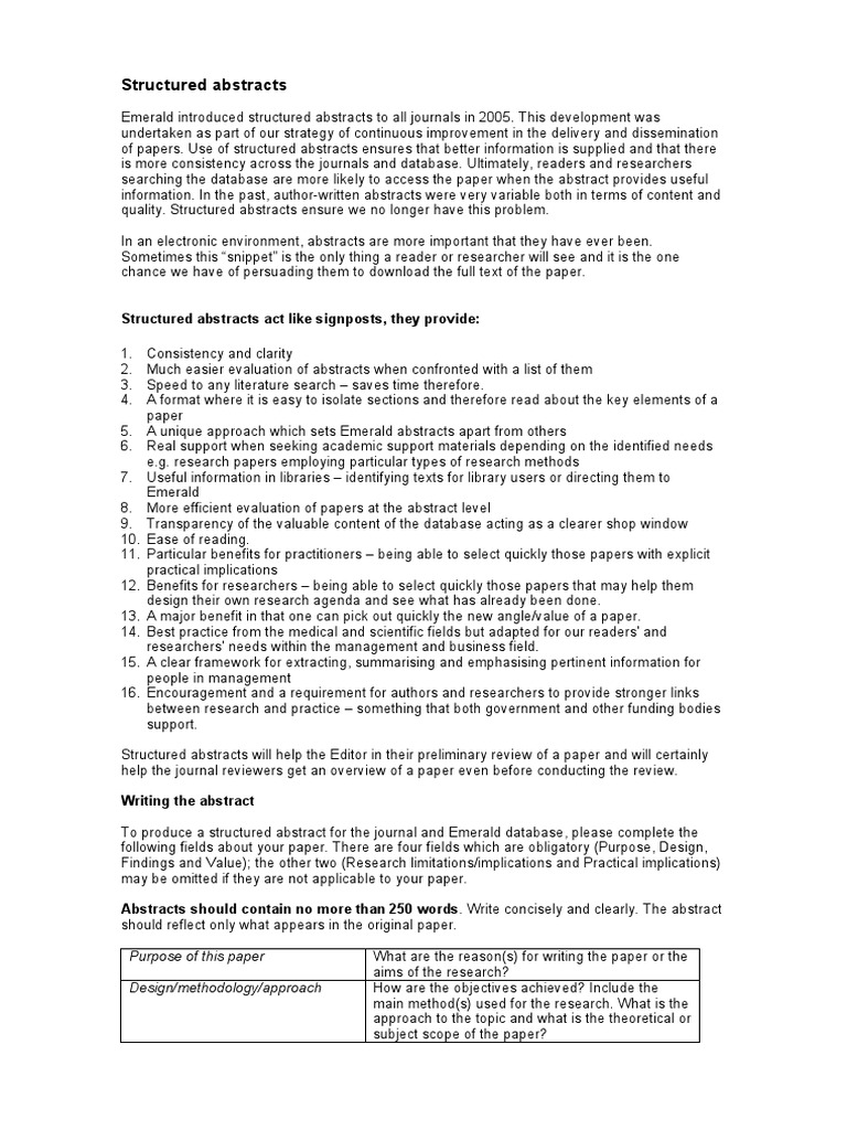How To Write A Structured Abstract New Pdf Abstract Summary Brand