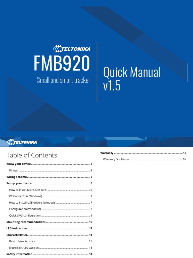 FMB920 Quick Manual v1.5 | PDF | Bluetooth | Device Driver