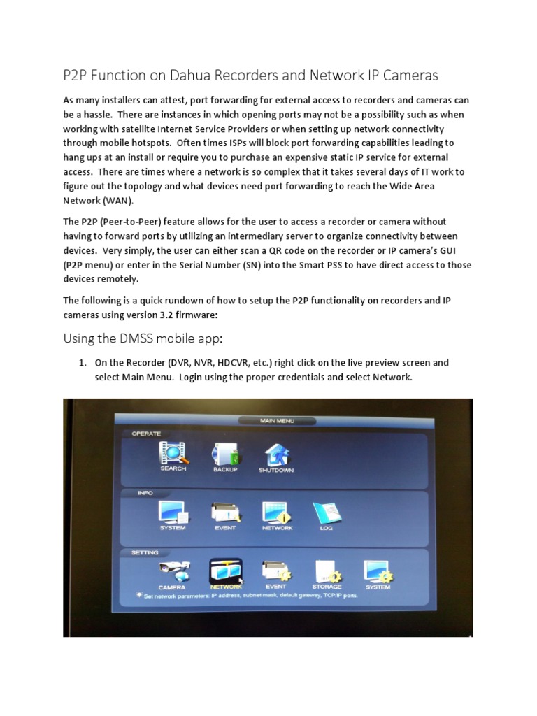 P2P Function On Dahua Recorders and Network IP Cameras: Using The DMSS ...