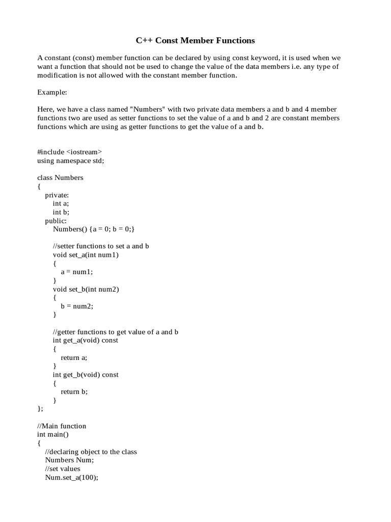 Const. Member Function | PDF