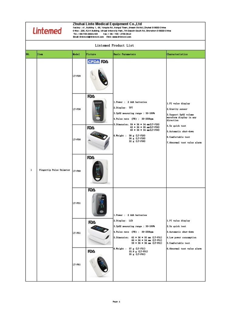 Zhuhai Linte Medical Equipment Co.,Ltd: Lintemed Product List | PDF ...