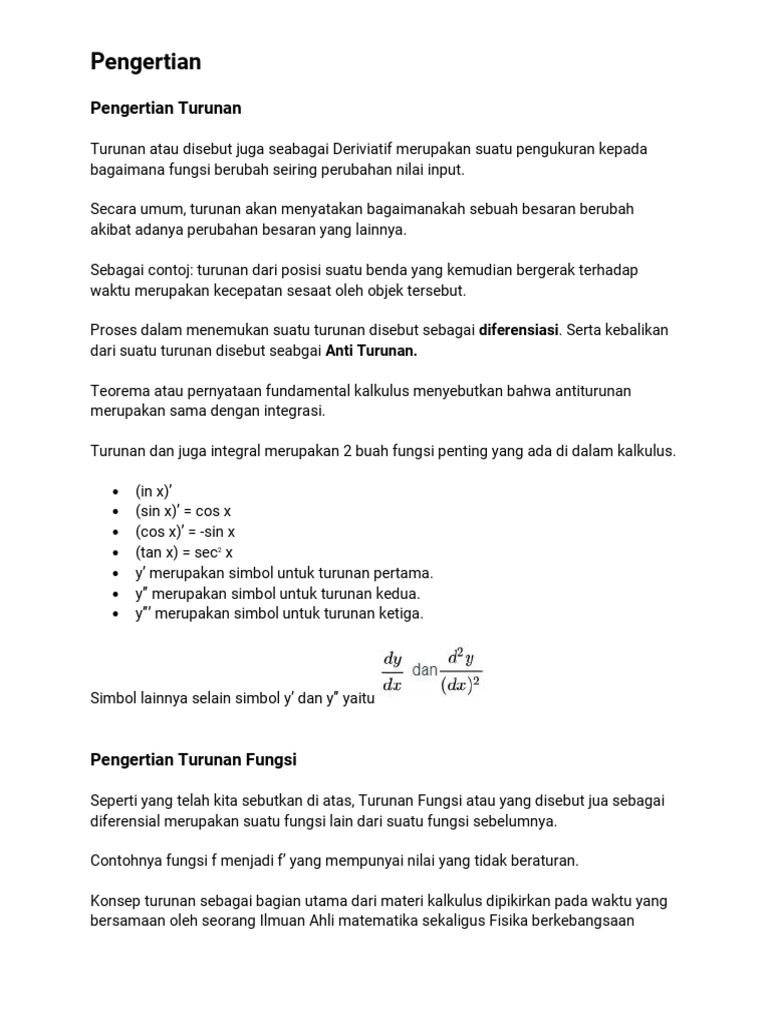 Definisi dan Rumus Turunan Matematika | PDF | Metode & Bahan Ajar ...