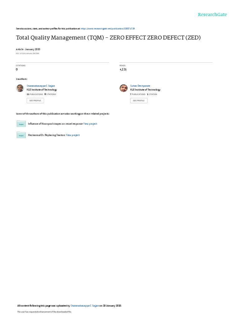 Total Quality Management TQM ZERO EFFECT ZERO DEFECT ZED01 | PDF | Six ...