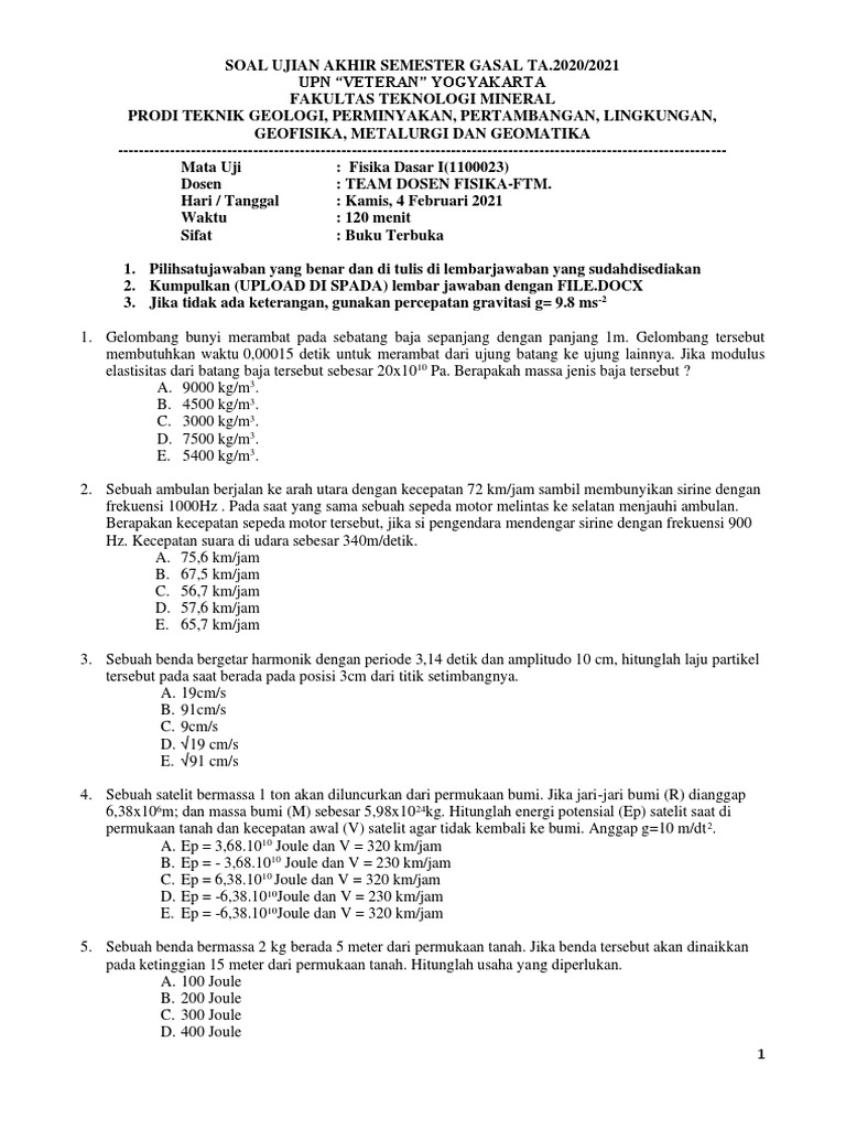 Soal Ujian Fisika Dasar UPN Yogyakarta | PDF | Ilmu Sosial | Metode ...