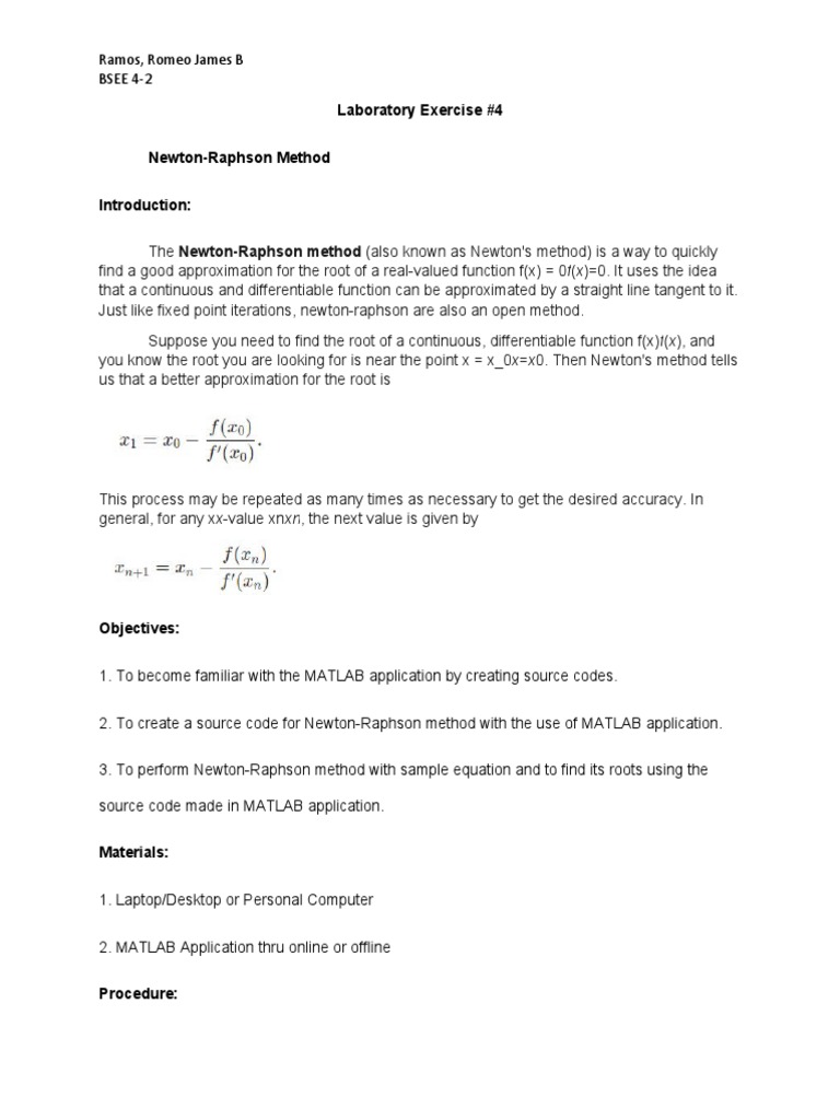 Laboratory Exercise #4 Newton-Raphson Method | PDF | Applied ...