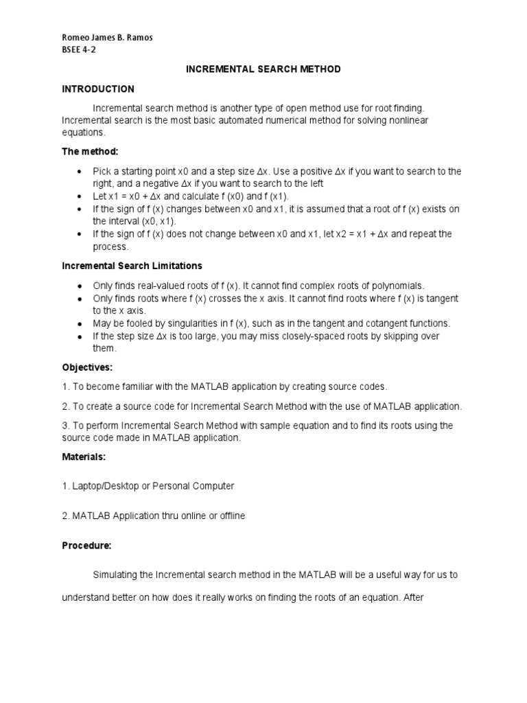 Incremental Search Method | PDF | Zero Of A Function | Matlab