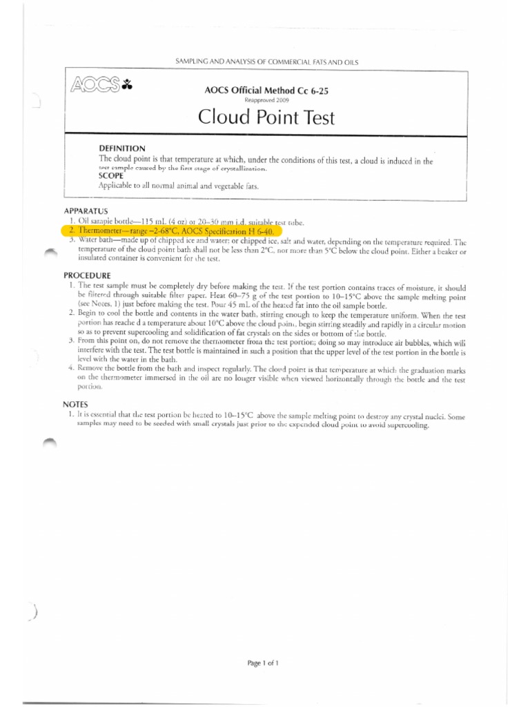 AOCS Cloud Point Test (CC 6-25) | PDF