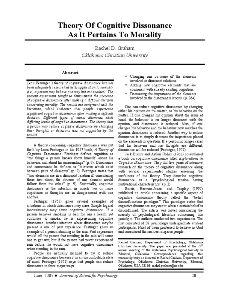 Theory of Cognitive Dissonance As It Pertains To Morality | Download ...