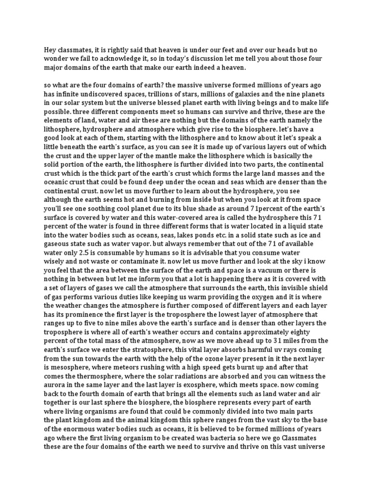 Four Domains of The Earth Script | PDF | Atmosphere Of Earth | Atmosphere