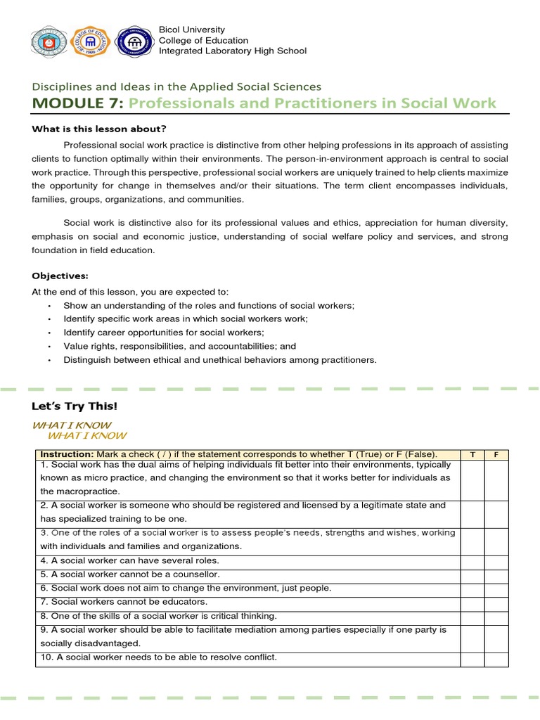 Social Work Professionals and Roles | PDF | Social Work | Psychotherapy