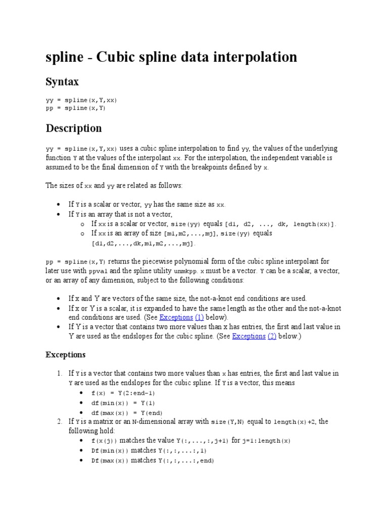 Spline - Cubic Spline Data Interpolation: Syntax | PDF | Spline ...