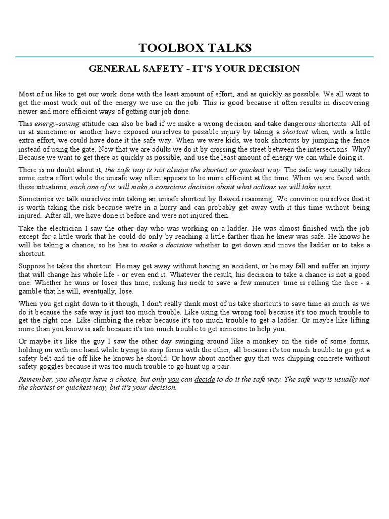 General Safety - It's Your Decision | PDF