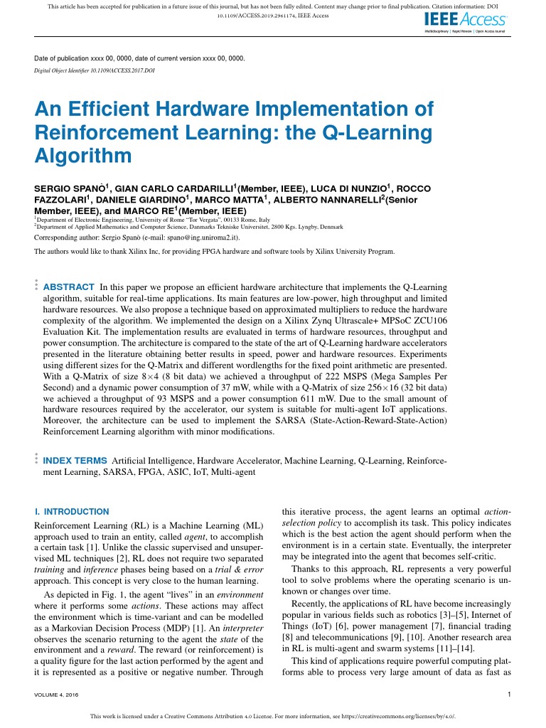 An Efficient Hardware Implementation of Reinforcement Learning: The Q ...