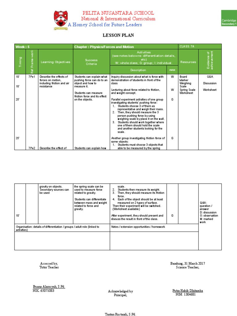 Lesson Plan 7A-5 (7Pf1 7Pf2) | PDF | Force | Weight