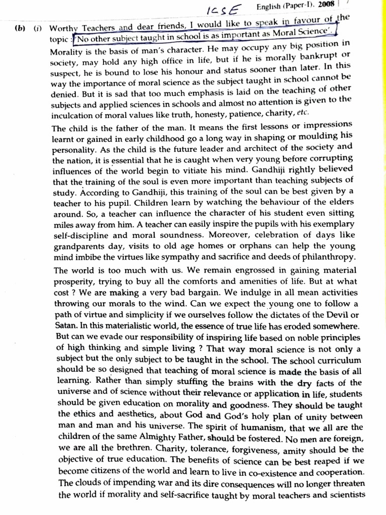 ICSE 2008 Moral Science | PDF | Science | Teachers