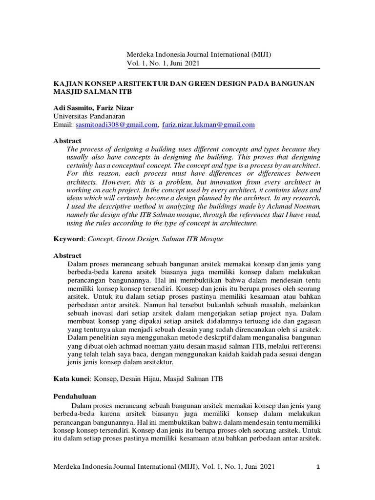 Kajian Konsep Arsitektur Dan Green Design Pada Bangunan Masjid Salman ...
