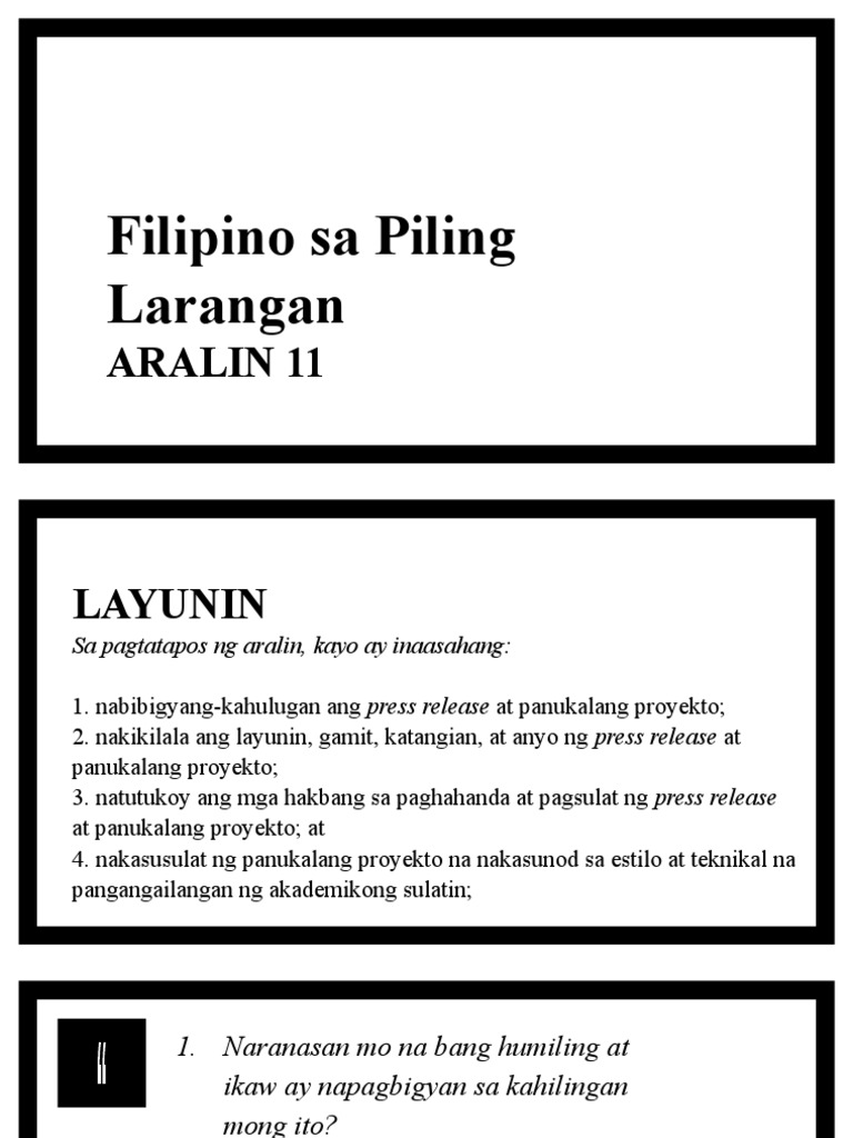 Aralin 11 Pagsulat NG Press Release at Panukalang Proyekto | PDF