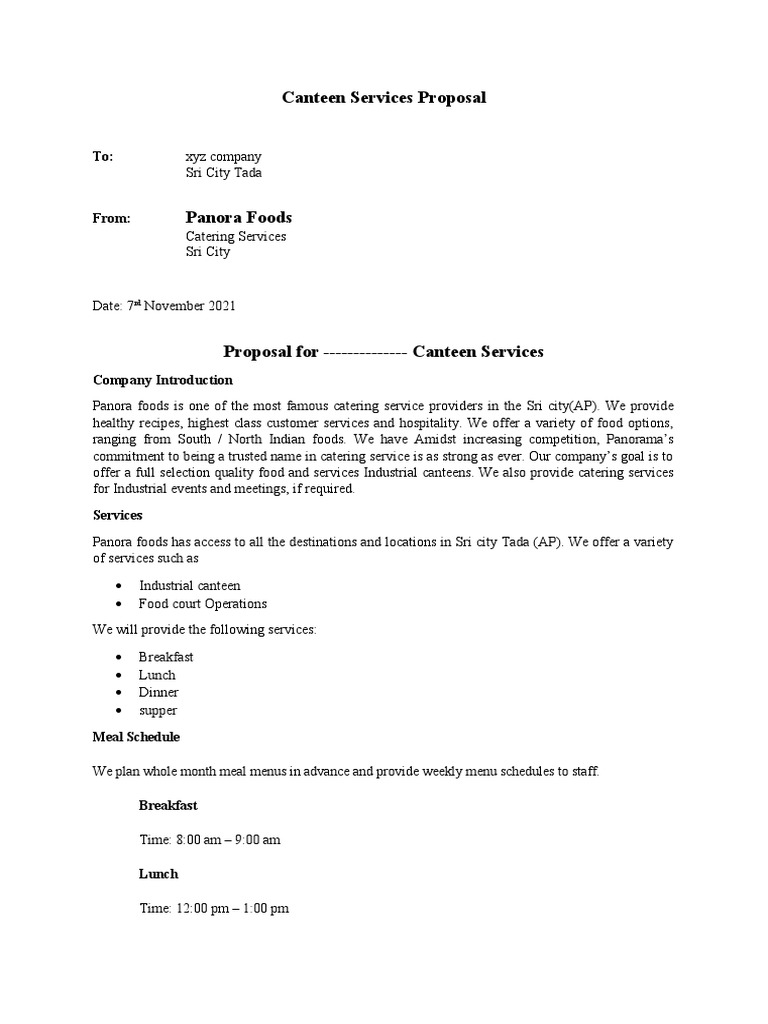 Panora Foods Proposal Canteen | PDF | Cafeteria | Menu