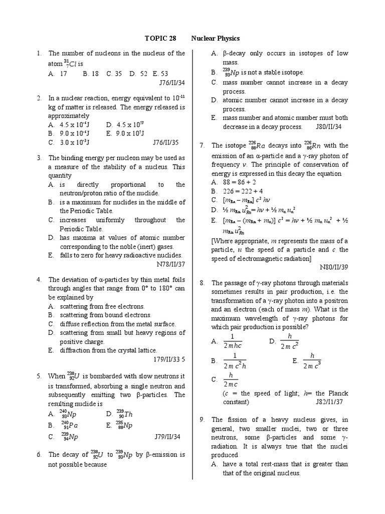 TOPIC 28 Nuclear Physics | PDF | Atomic Nucleus | Nuclear Reaction