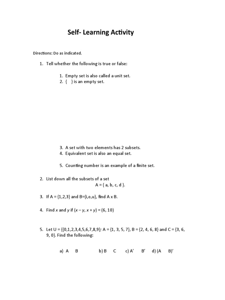 Gen - Math Quiz (Sets) Answer Key | PDF