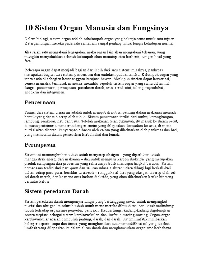 10 Sistem Organ Manusia Dan Fungsinya | PDF