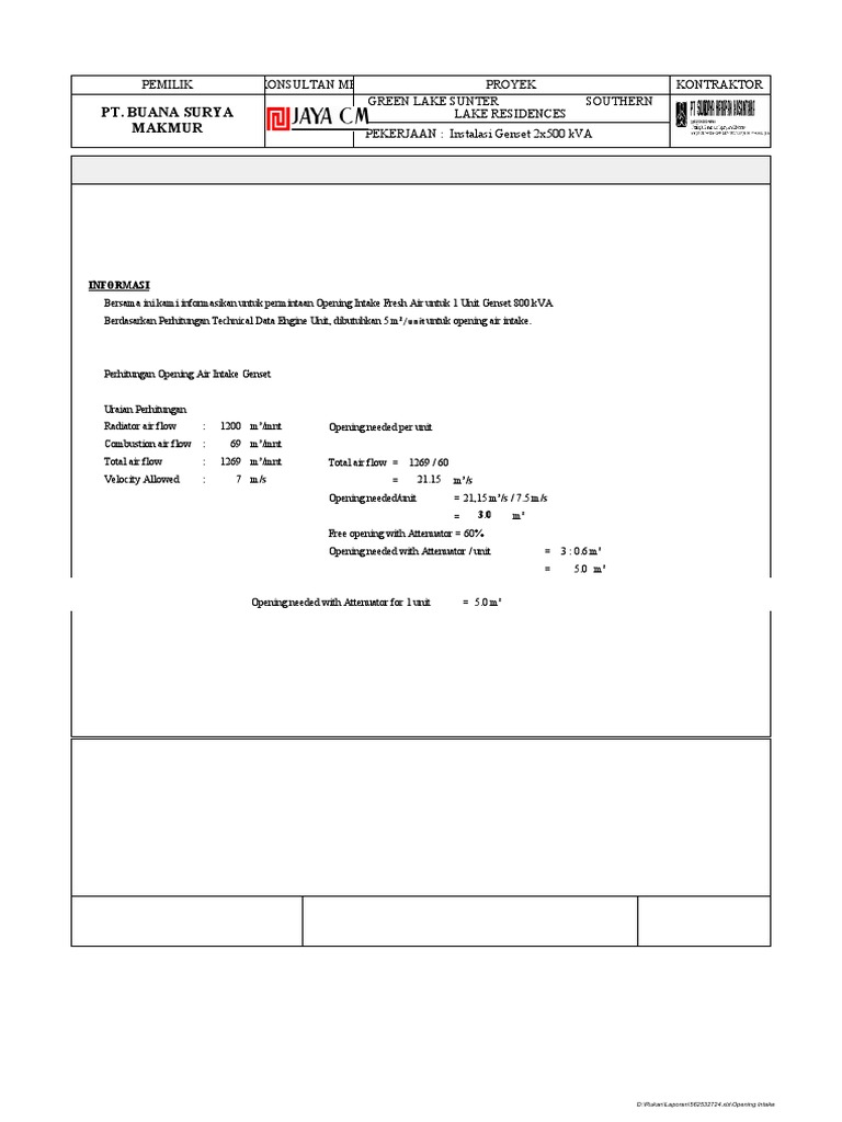 Calculation Intake | PDF