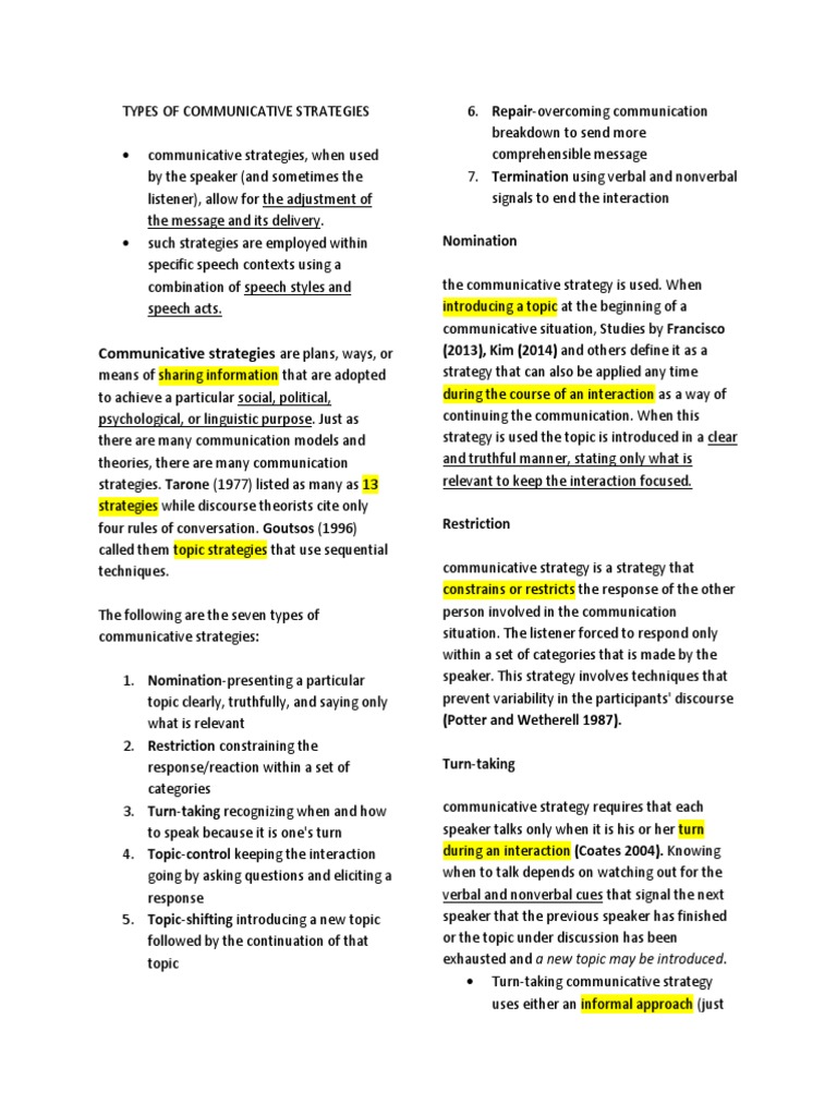 Communicative Strategies: Nomination | Download Free PDF ...