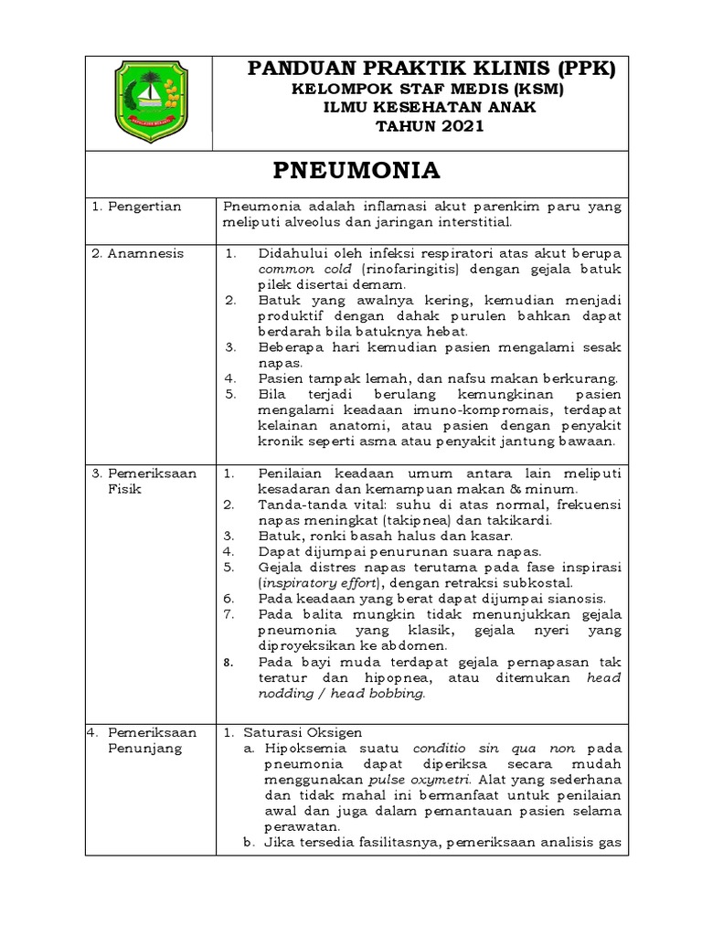 Panduan Diagnosis dan Terapi Pneumonia Anak | PDF | Sains & Matematika