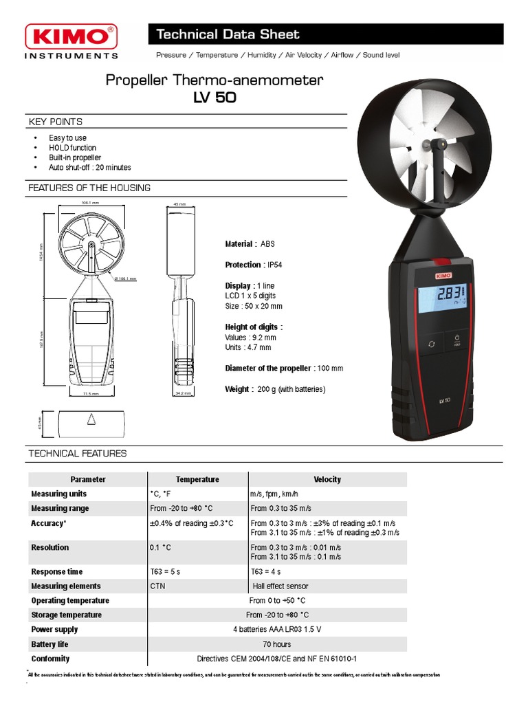 Propeller Thermo-anemometer LV 50 | PDF | Calibration | Electrical ...