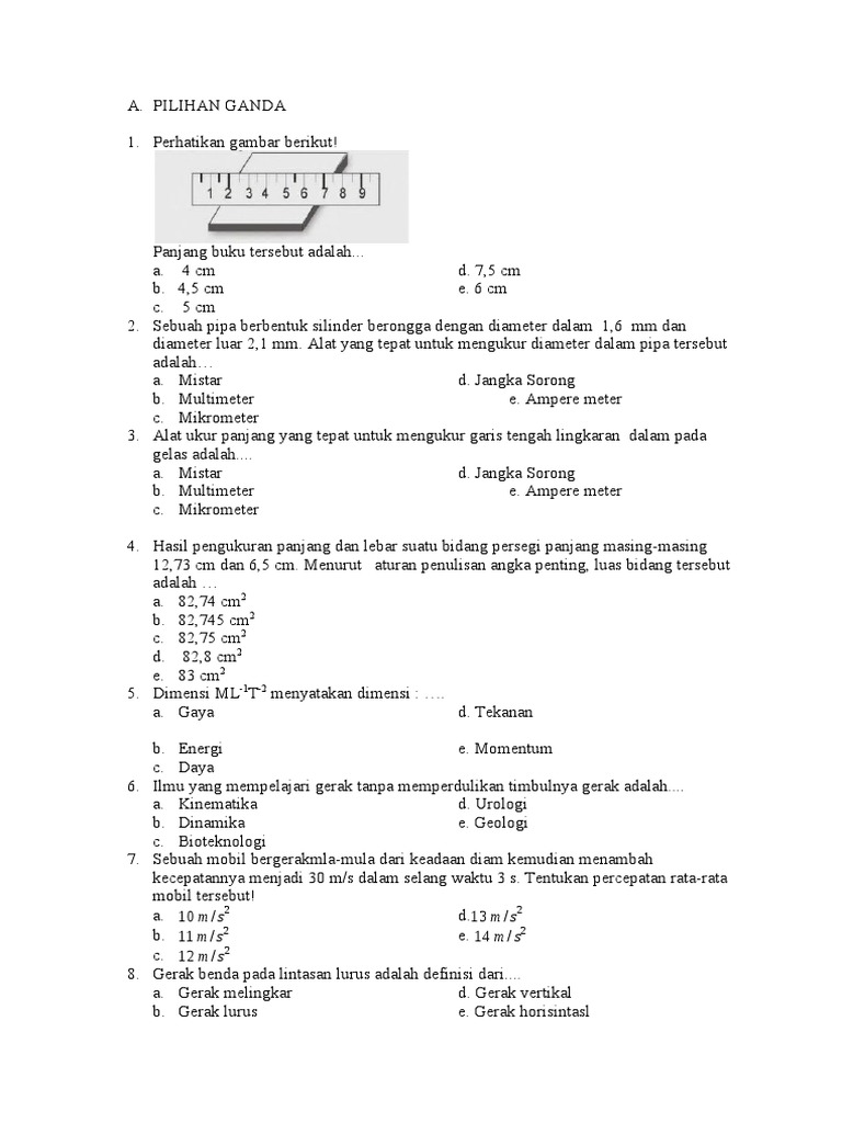 Soal Fisika: Pengukuran, Gerak, dan Tekanan | PDF | Ilmu Sosial ...