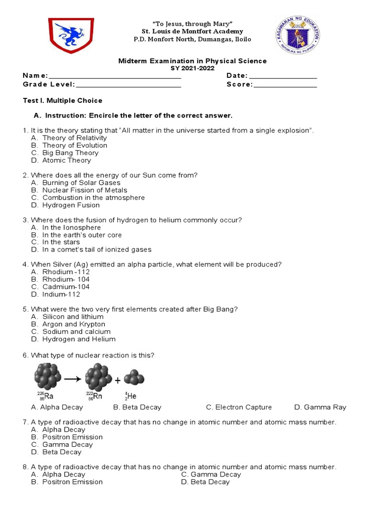 Grade 12 Physical Science Midterm Exam | PDF | Intermolecular Force ...