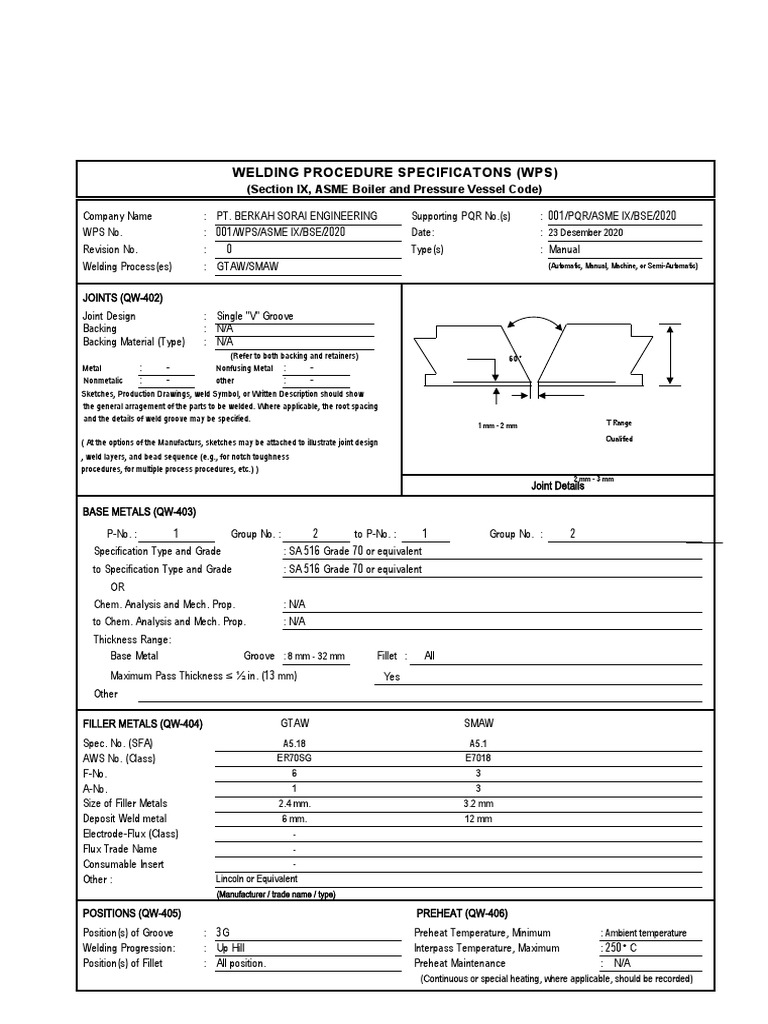 Wps - Asme Ix - Gtaw - Plat Ste | PDF | Applied And Interdisciplinary ...