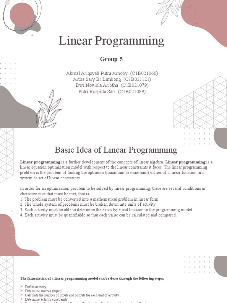 Group 5 Linear Programming Pdf Mathematical Optimization Linear Programming 6181