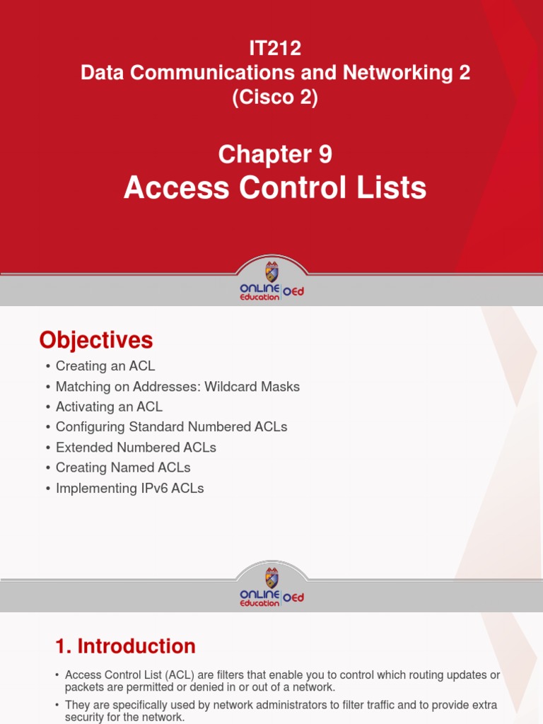 W11-Presentation-Chapter 9 Access Control Lists | PDF | Ip Address | I Pv6