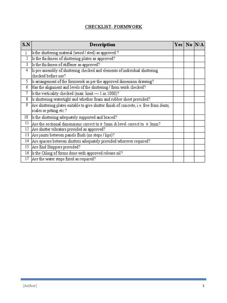 Checklist Formwork | PDF