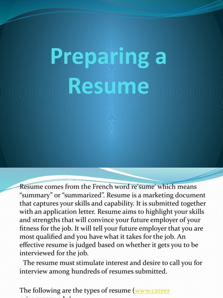 Preparing A Resume | PDF