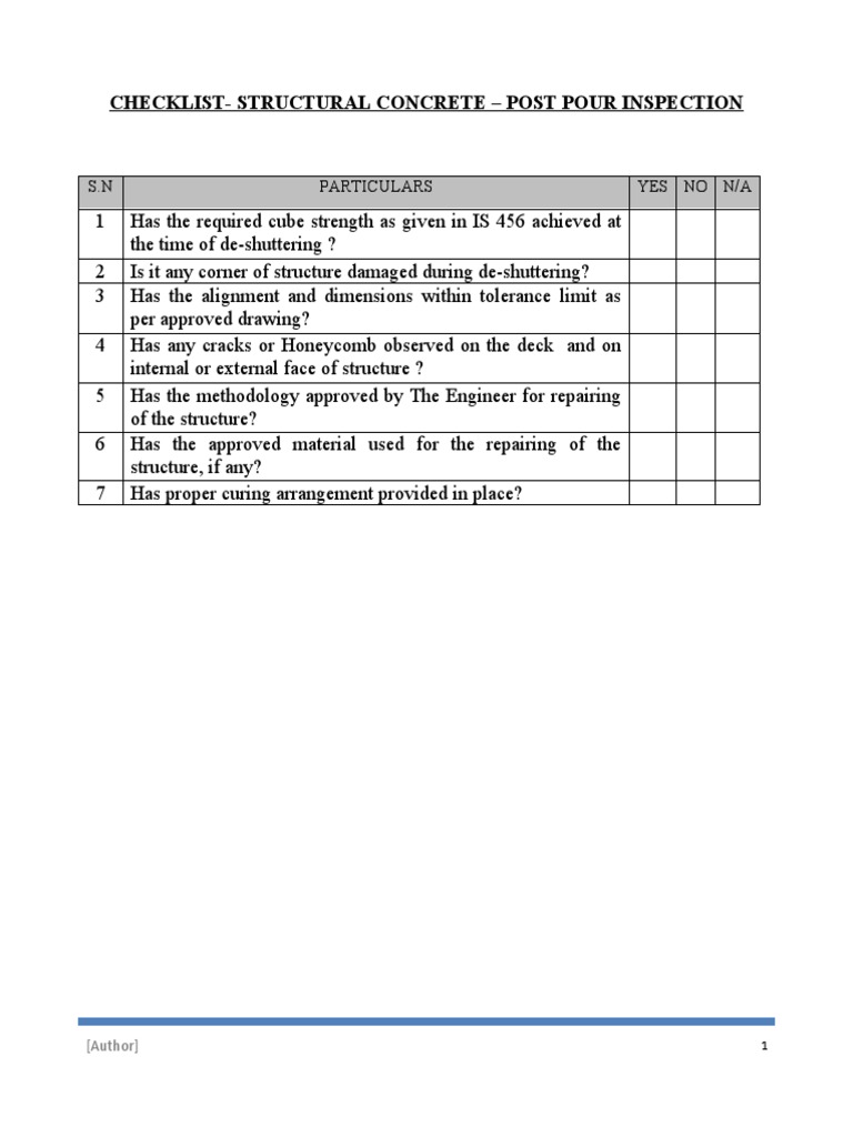Checklist-Structural Concrete Post Pouring | PDF
