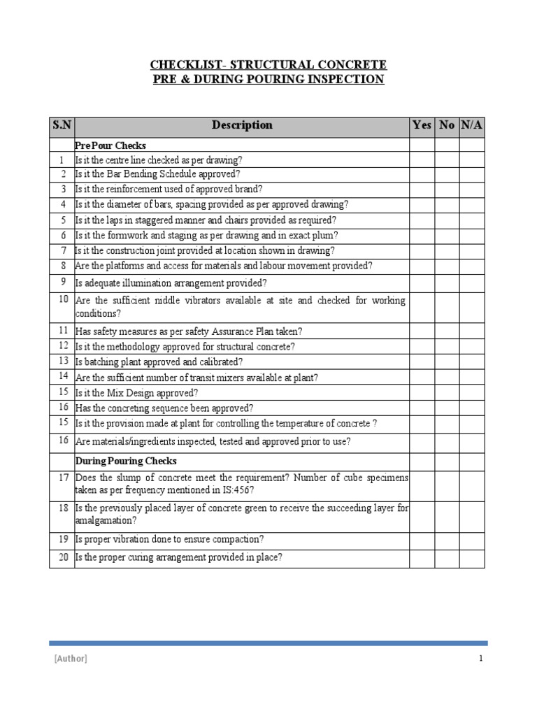 Checklist-Structural Concrete Pre Pouring | PDF