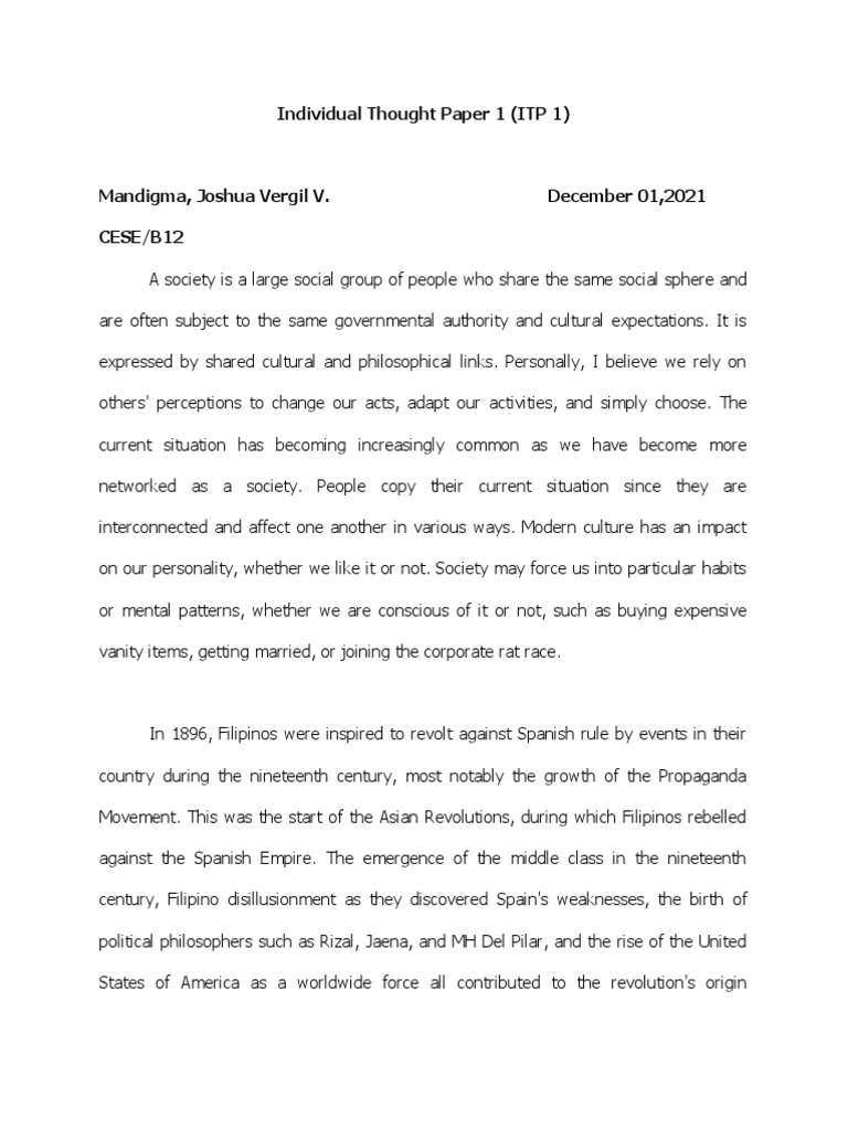 Mandigma Thought Paper 1 Instructions Q22020 2021 | PDF | Philippines | Spanish Empire