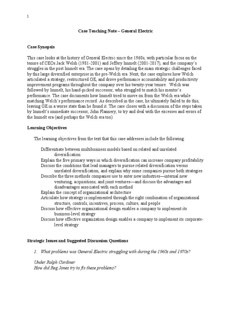 Case Teaching Note - General Electric | PDF | General Electric | Leadership