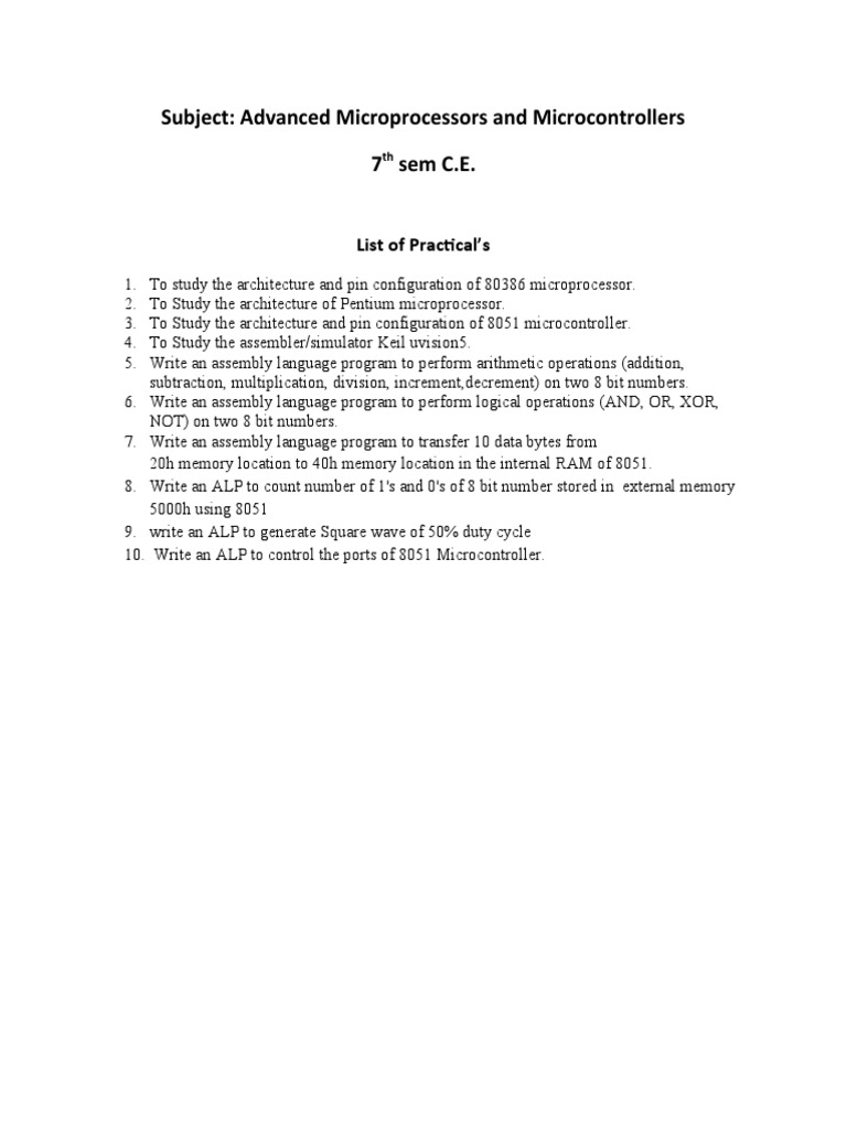 Subject: Advanced Microprocessors and Microcontrollers 7 Sem C.E | PDF