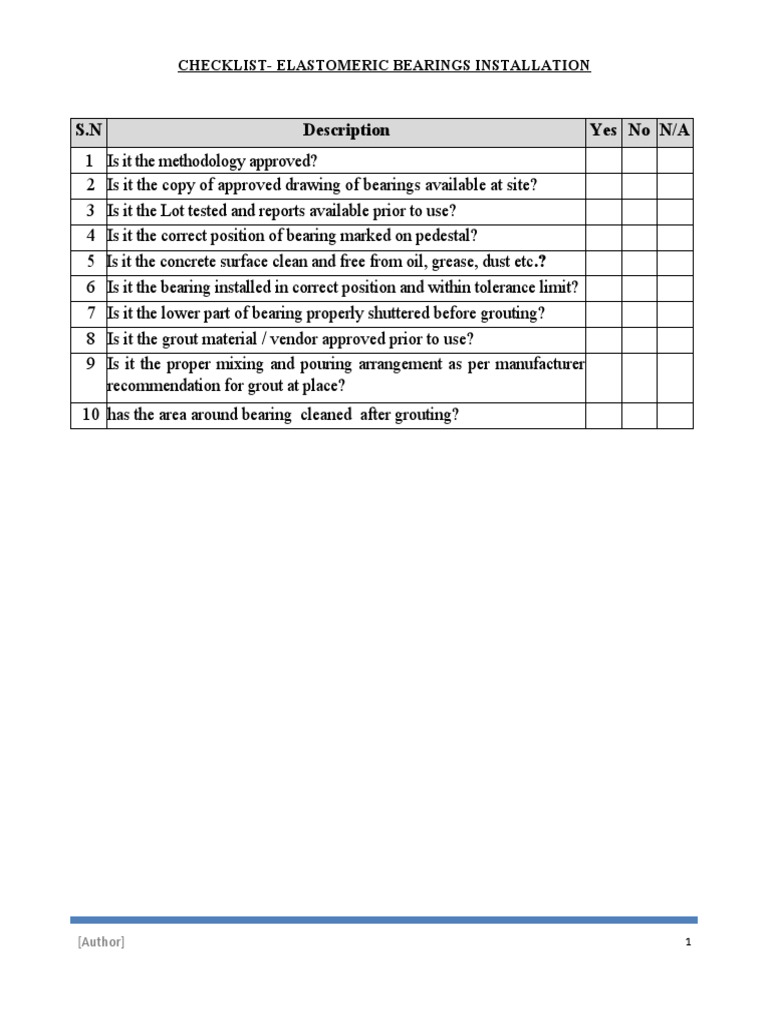 Checklist-Bearing Fixing and Grouting | PDF
